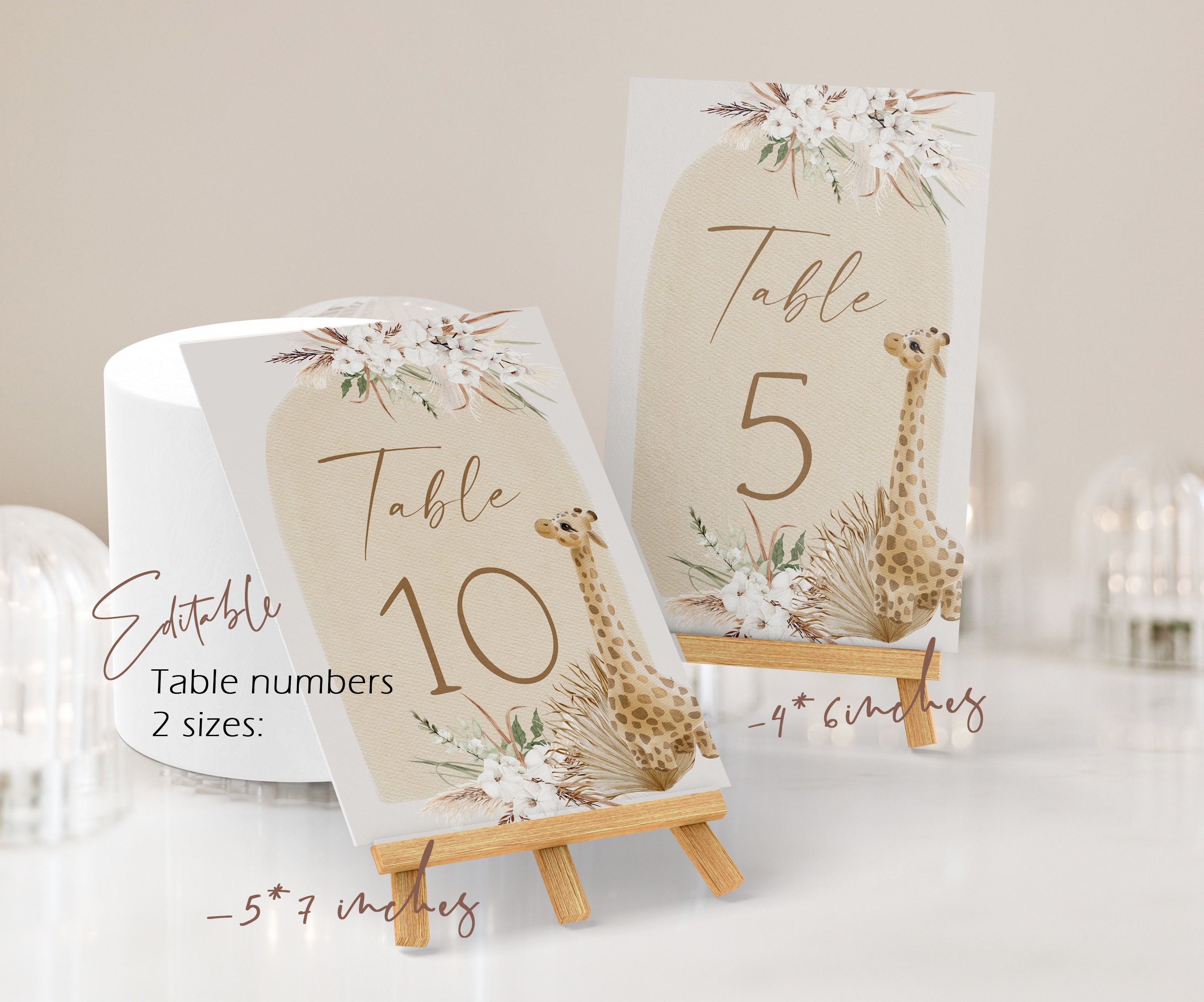 Boho Giraffe Table Numbers Template Gender Neutral Jungle - Etsy