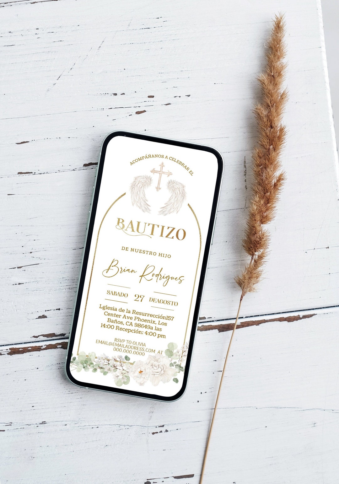 Gold Invitacion De Bautizo Template, Electronic Angel Invitaciones De ...
