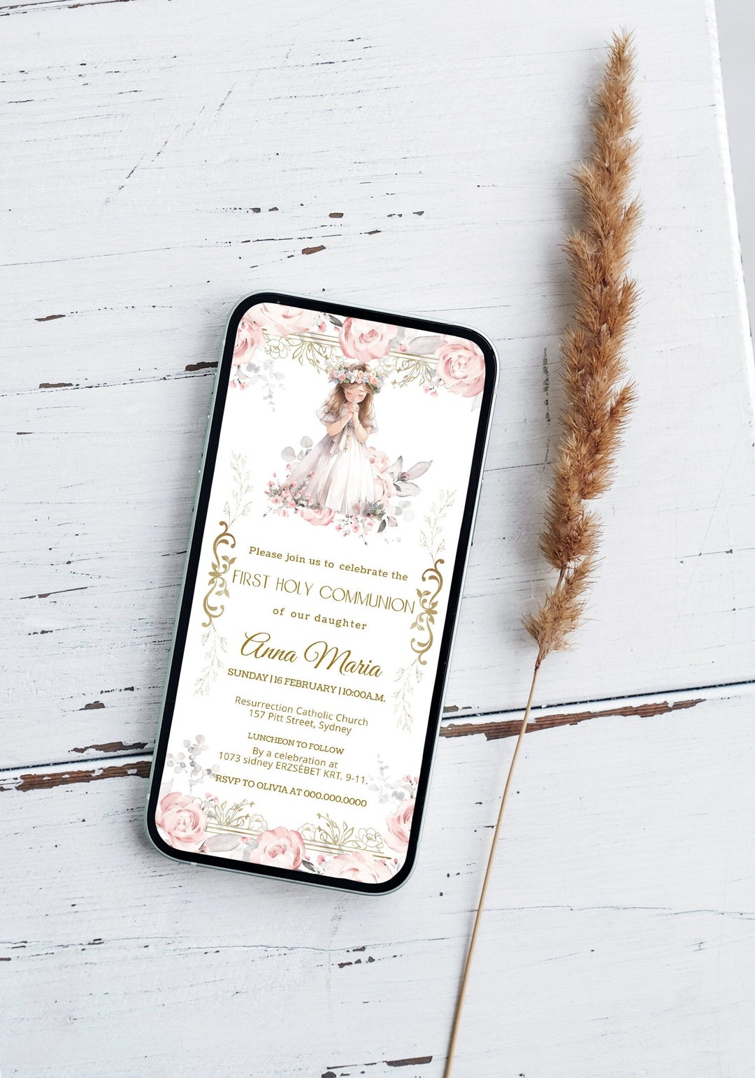 First Holy Communion Electronic Invitation Template, Girl 1st Holy ...