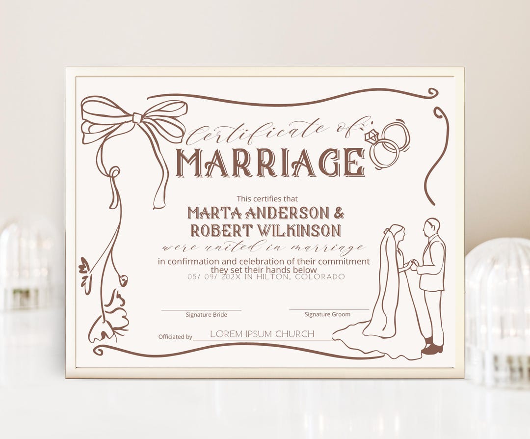 Editable Certificate of Marriage, Wedding Certificate Template ...