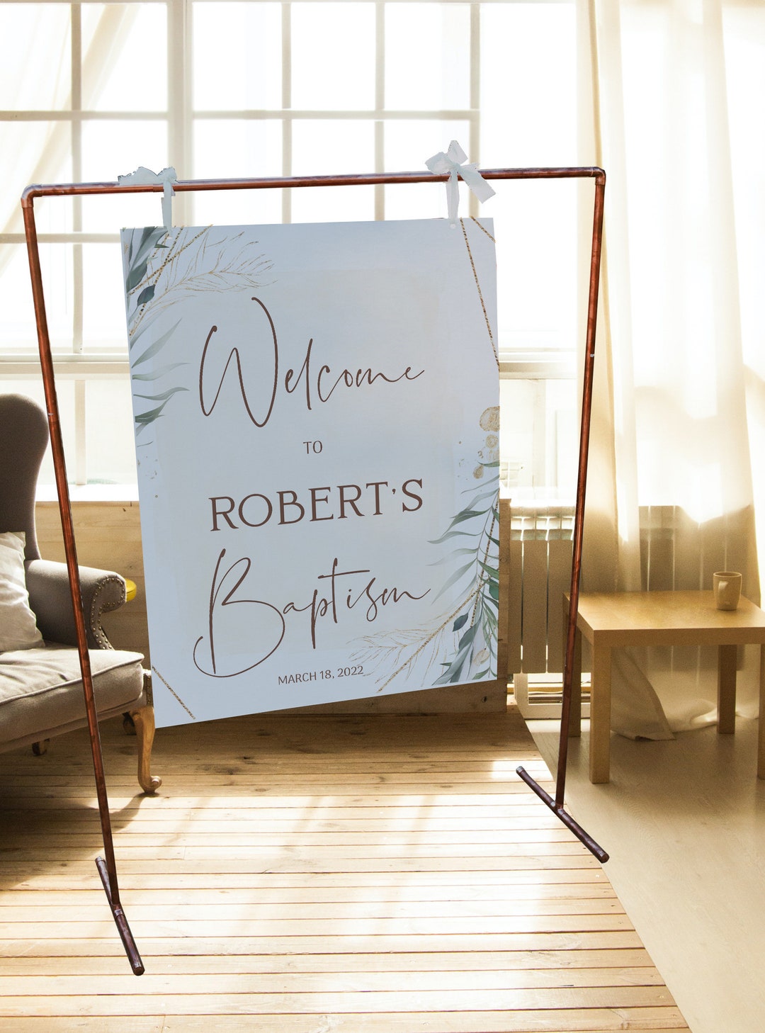 Baptism Welcome Sign Template, Printable Baptism Sign Greenery, Baby ...