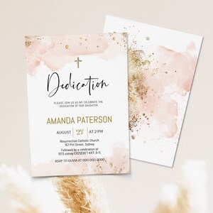 Pink Gold Dedication Invitation Template, Editable Dedication Invite ...