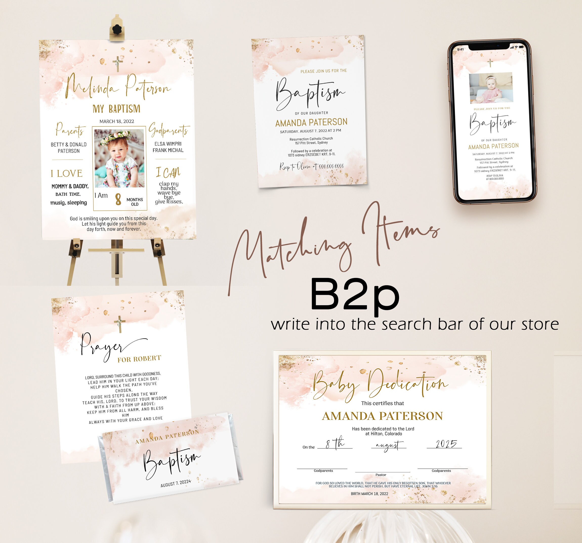 Girl Baby Dedication Certificate Template Pink Gold Baby - Etsy