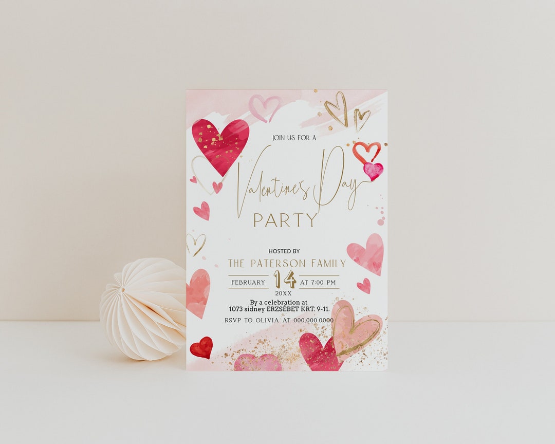 Editable Valentine Day Party Invitation, Heart Couples Party Invitation ...