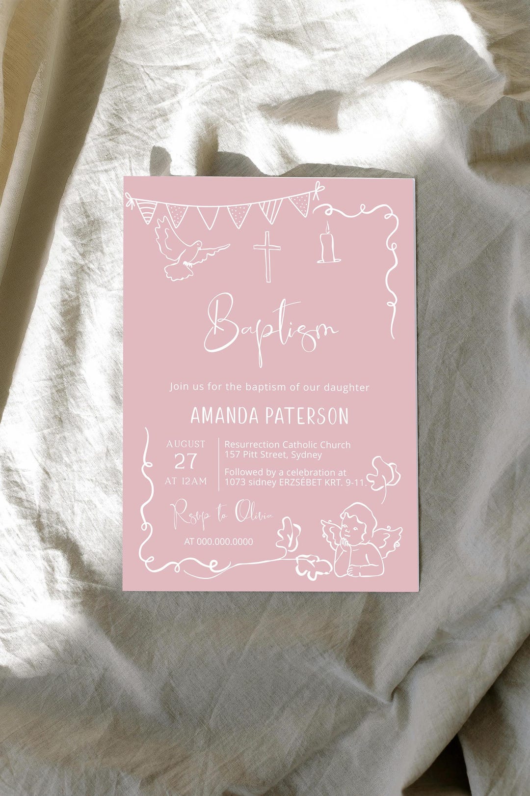 Angel Baptism Invitation Template, Editable Christening Invitation ...