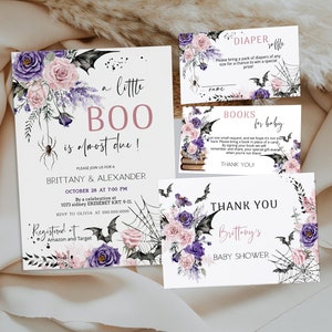 Floral Bats Baby Shower Invitation Bundle, Printable Girl Baby Shower ...
