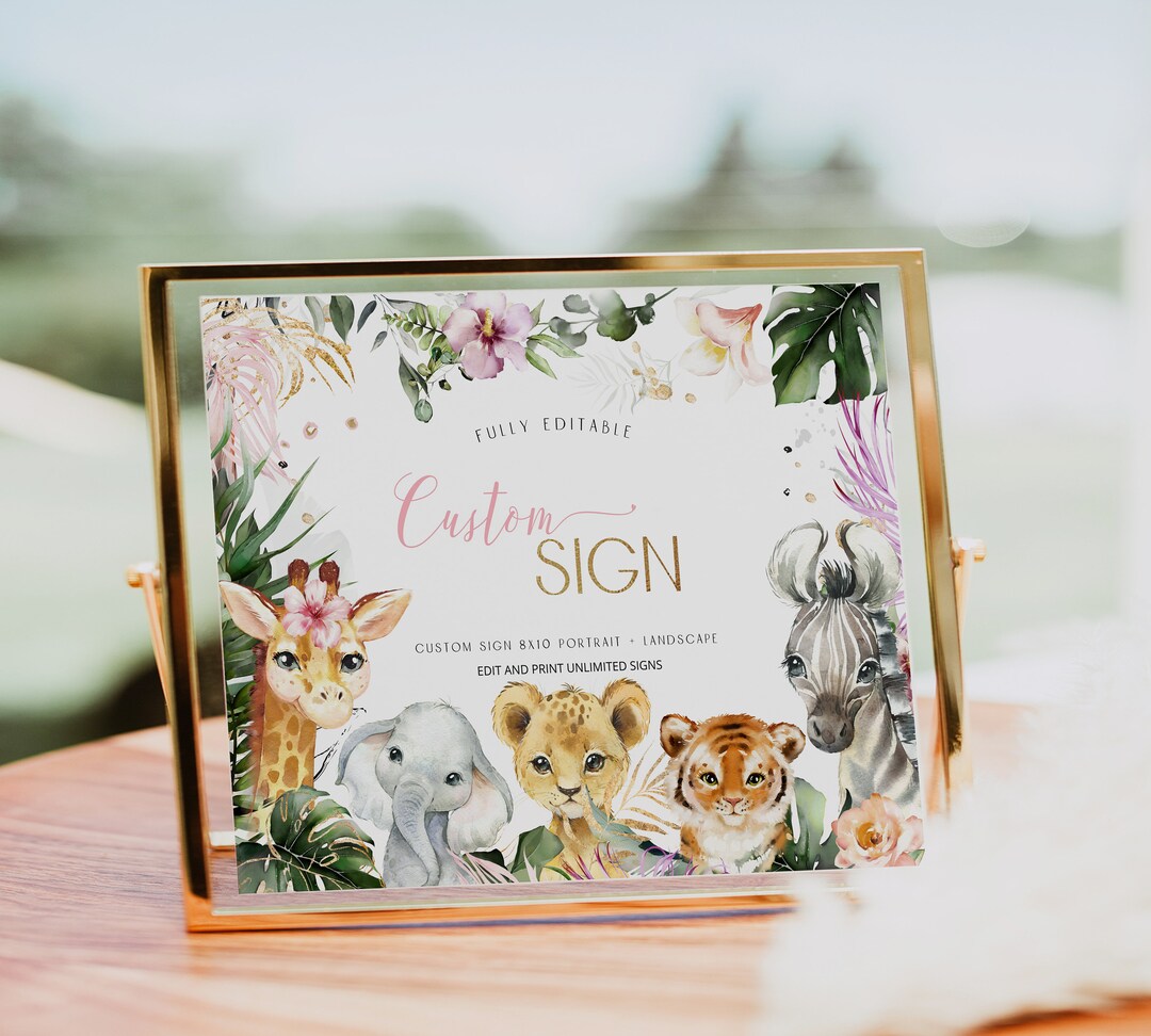 Editable Safari Custom Sign Template, Jungle Party Custom Sign Portrait ...