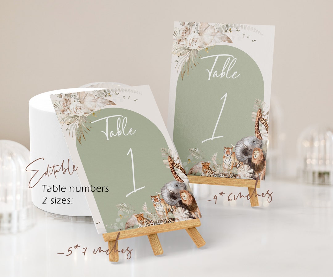 Boho Safari Table Numbers Template, Jungle Animals Birthday Party, Baby ...