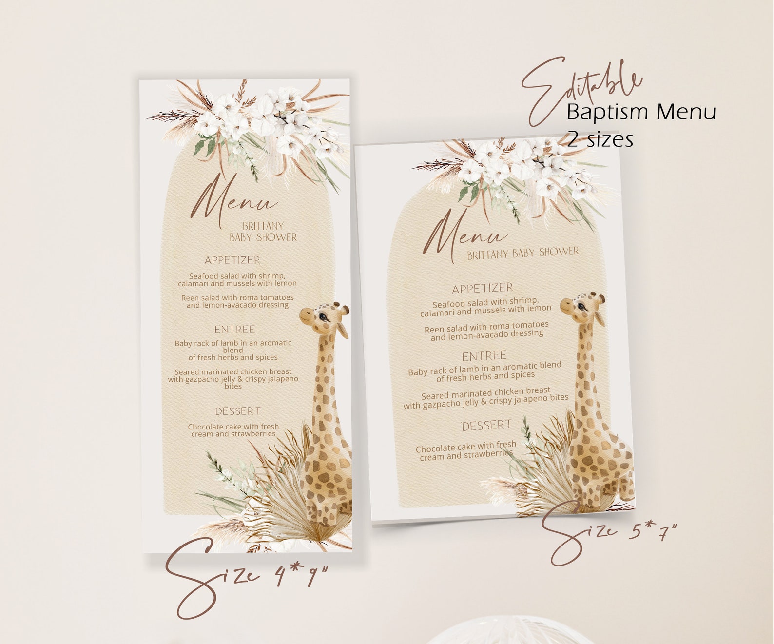 Boho Giraffe Menu Template, Boho Safari Menu Card, Printable Gender ...