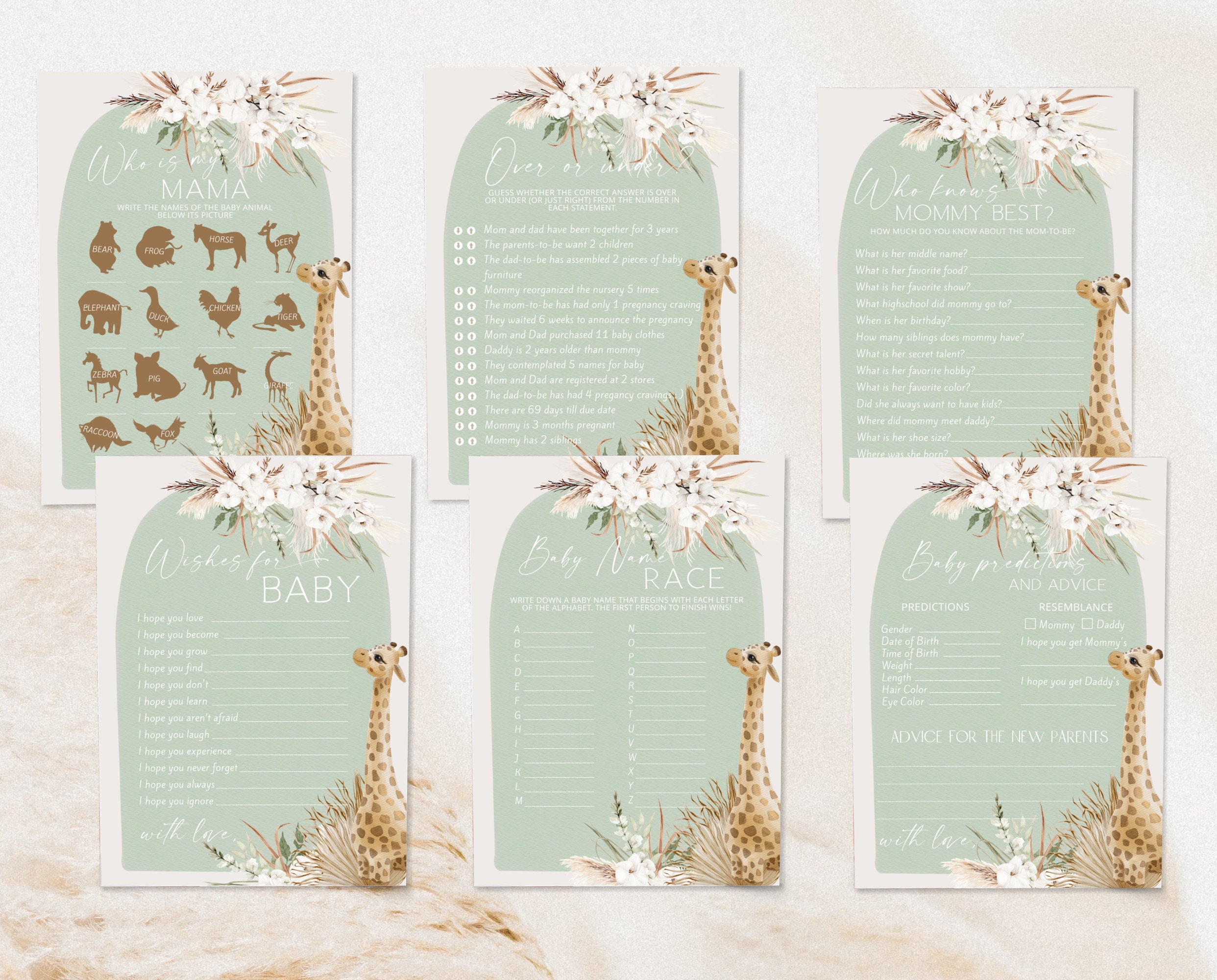 Safari Baby Shower Games Bundle Boho Giraffe Baby Shower - Etsy