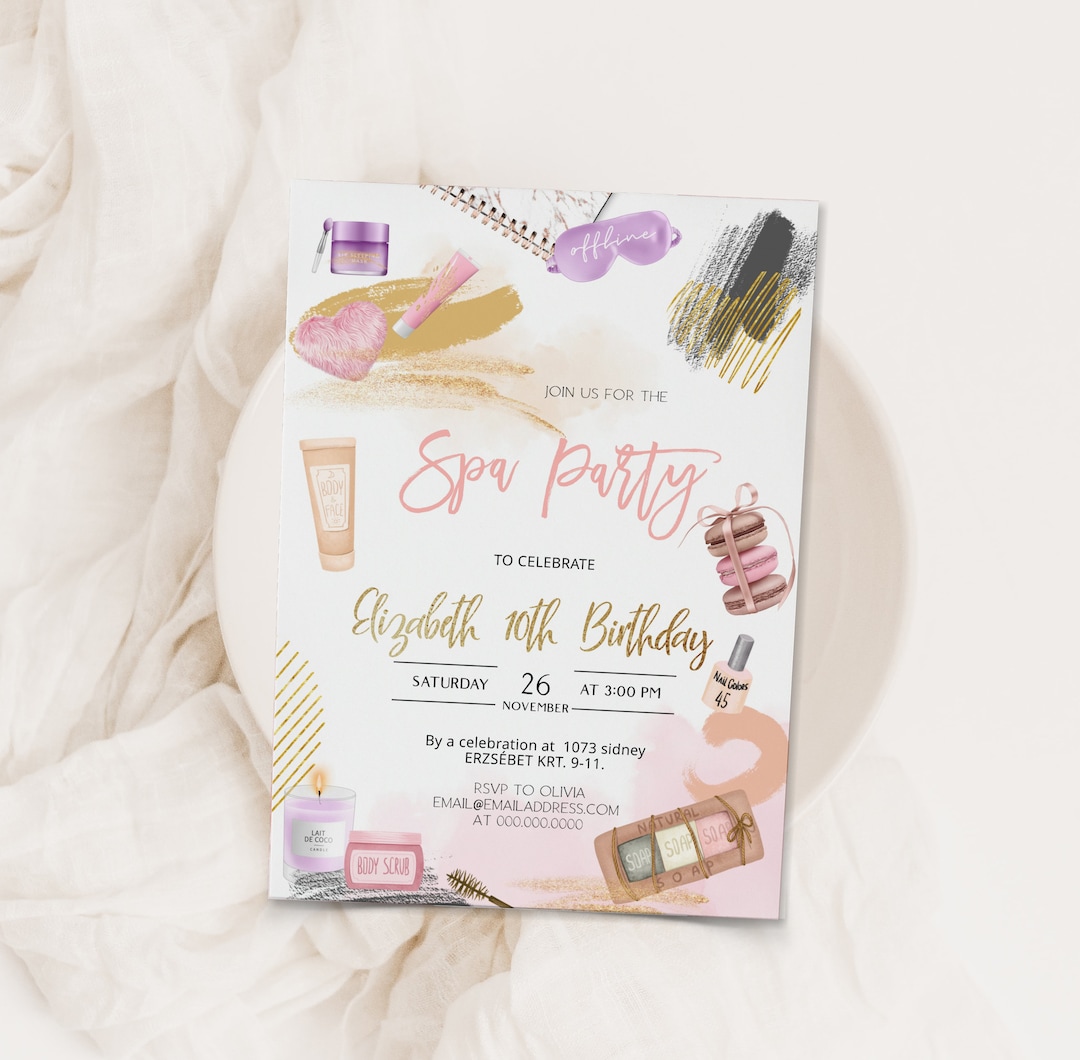 Spa Birthday Invitation Template, Make-up Party Invite, 10th Birthday ...