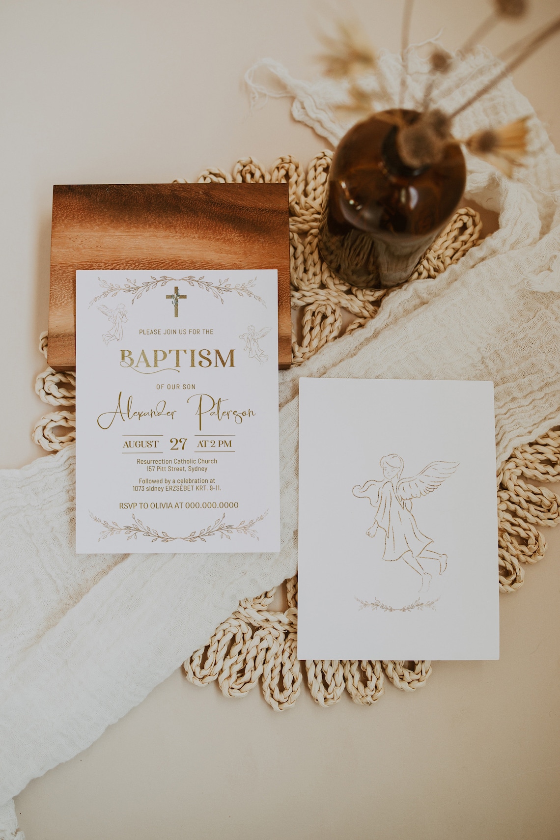 Elegant Gold Baptism Invitation Angel Baptism Template - Etsy