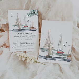 Baby Shower Invitation Set Template, Editable Baby Shower, Sailing ...