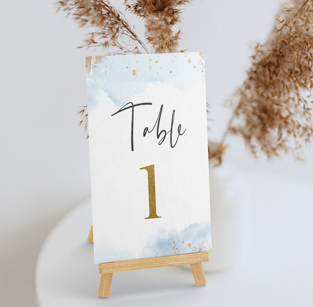 Blue Gold Table Numbers Template, Christening Table Numbers, Baptism ...