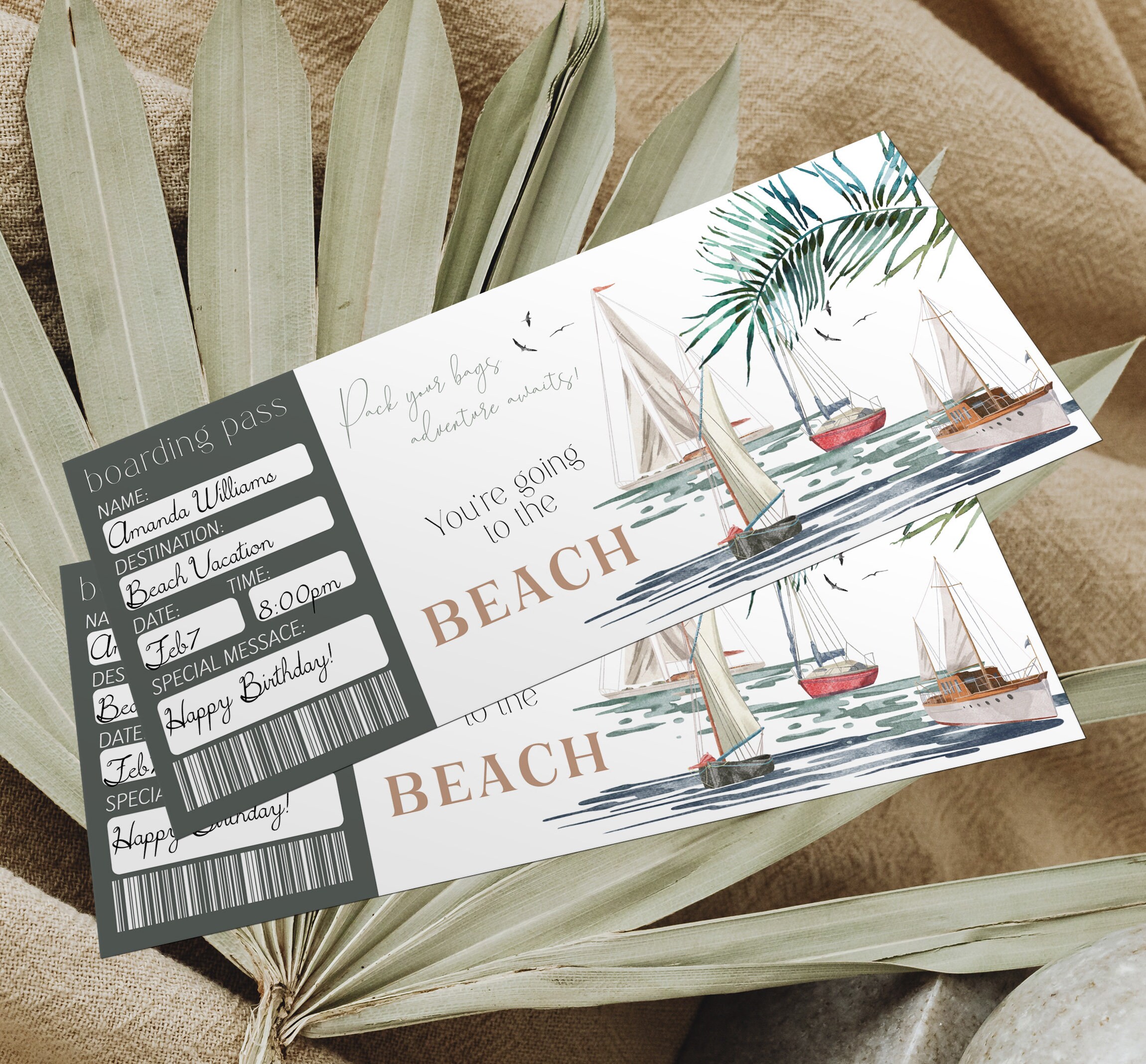 Printable Beach Boarding Pass Surprise Ocean Ticket Custom - Etsy