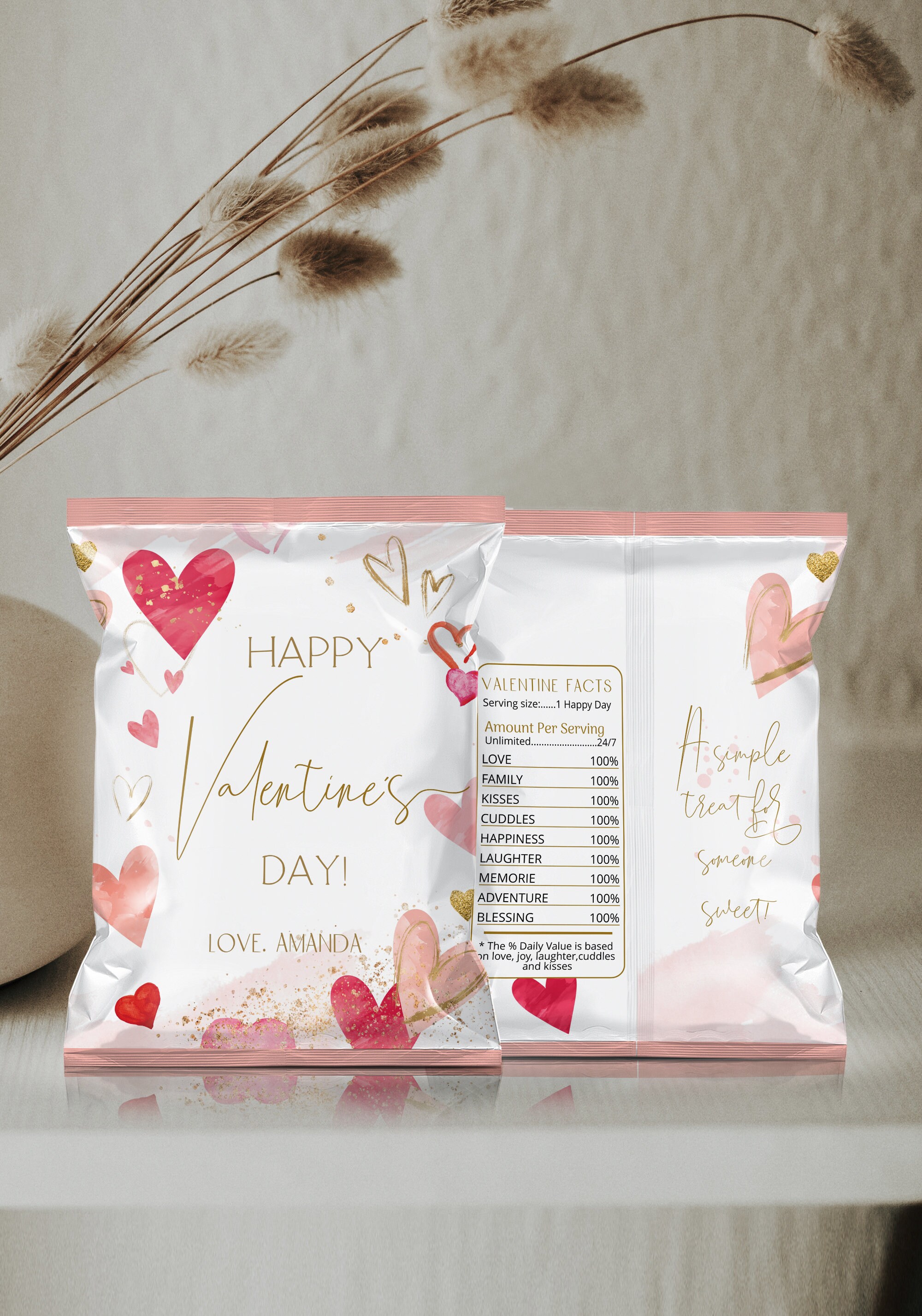 Happy Valentines Day Chip Bag Template, Printable Valentines Day Gift ...