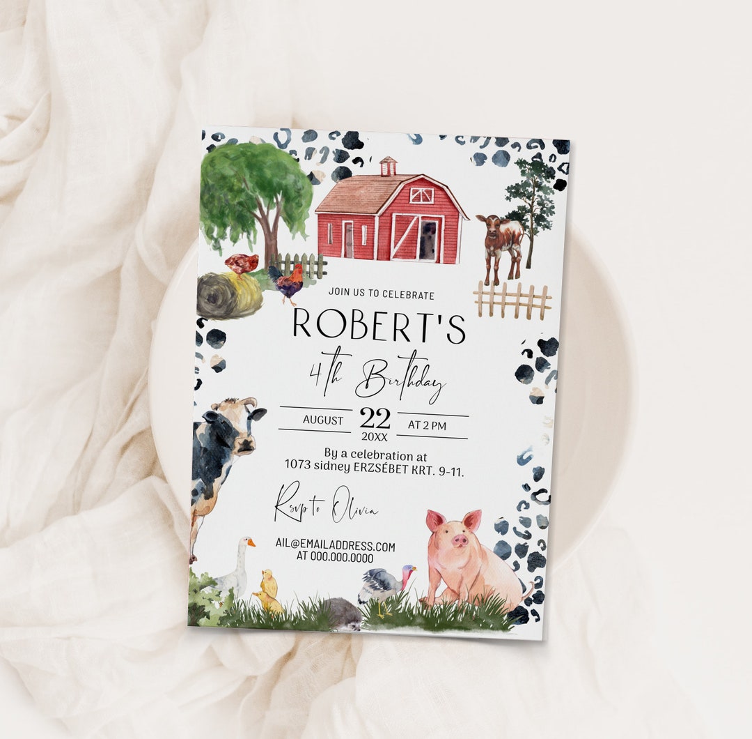 Editable Farm Birthday Party Invitation Template, Farm Animals Birthday ...