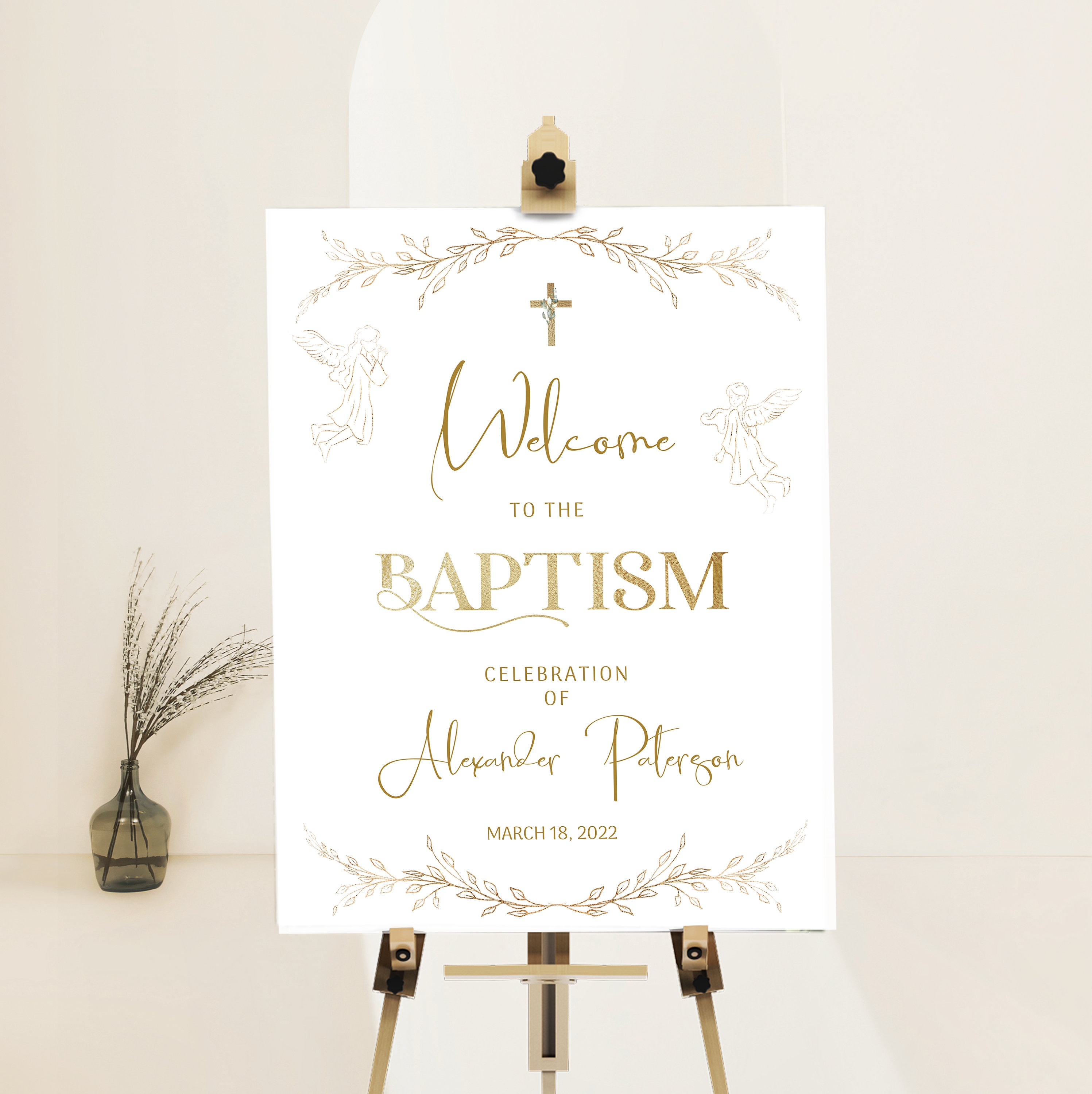 Gold Baptism Welcome Sign Template Printable Angel - Etsy