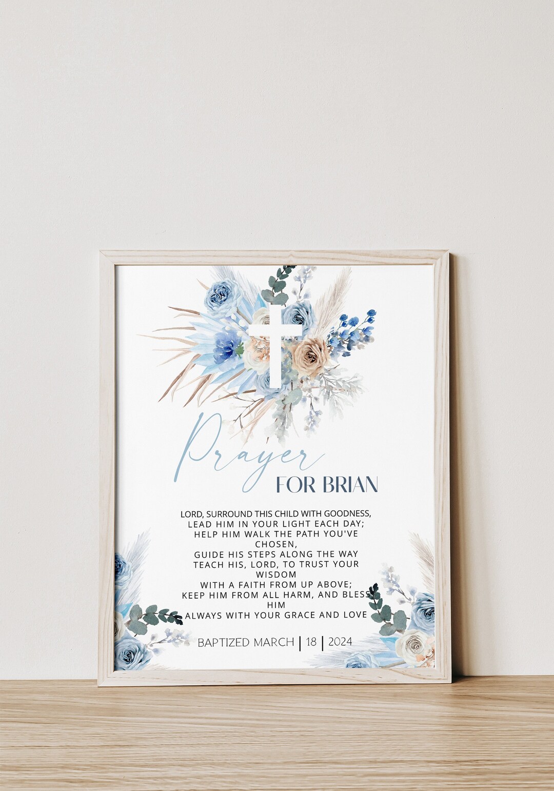 Blue Boho Baptism Prayer Sign Template, Personalized Prayer Sign ...