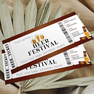 Beer Festival Ticket Template, Printable Birthday Surprise Gift Ticket ...