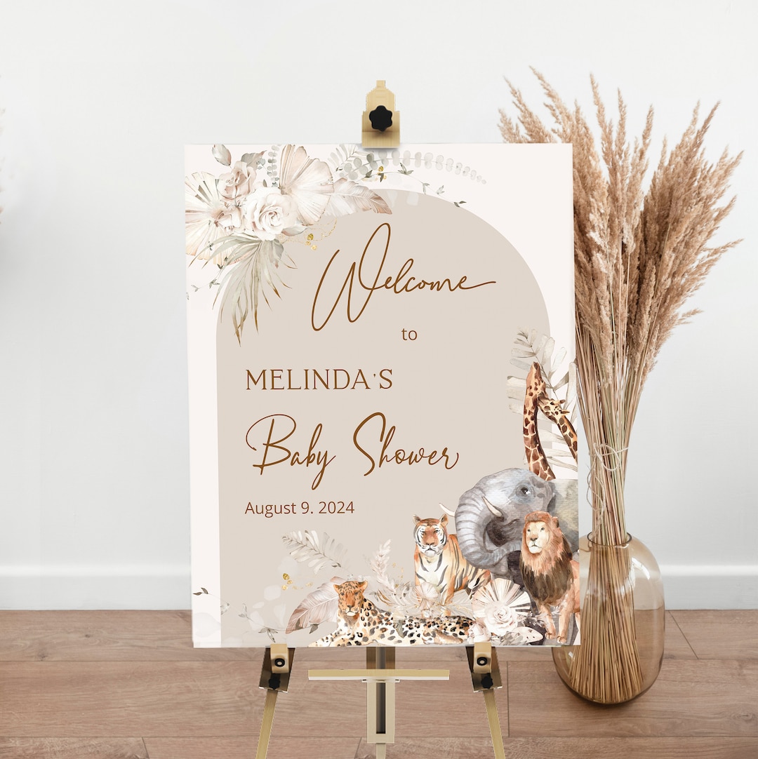 Boho Safari Baby Shower Welcome Sign, Jungle Animal Baby Poster, Pampas ...