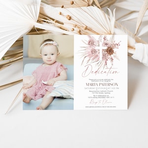 Baptism Invitation Wish Photo, Pampas Grass Baptism Invite, Boho ...