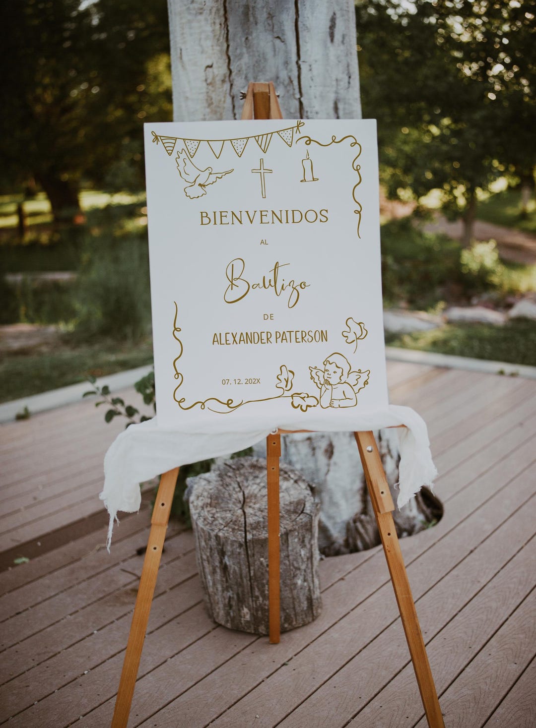 Angel Bautizo Welcome Sign, Bienvenidos Al Bautizo, Gold Baptism Poster ...
