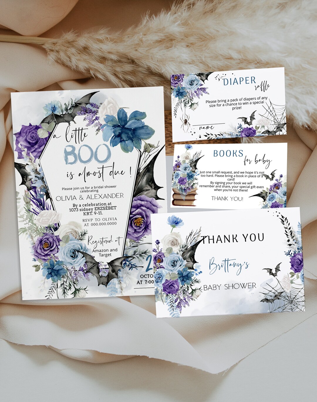 A Little Boo is Due Invitation Halloween Set, Bats Baby Shower ...