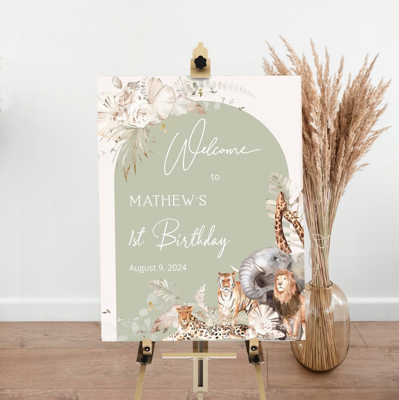 Jungle Welcome Sign Template First Birthday Welcome Sign - Etsy