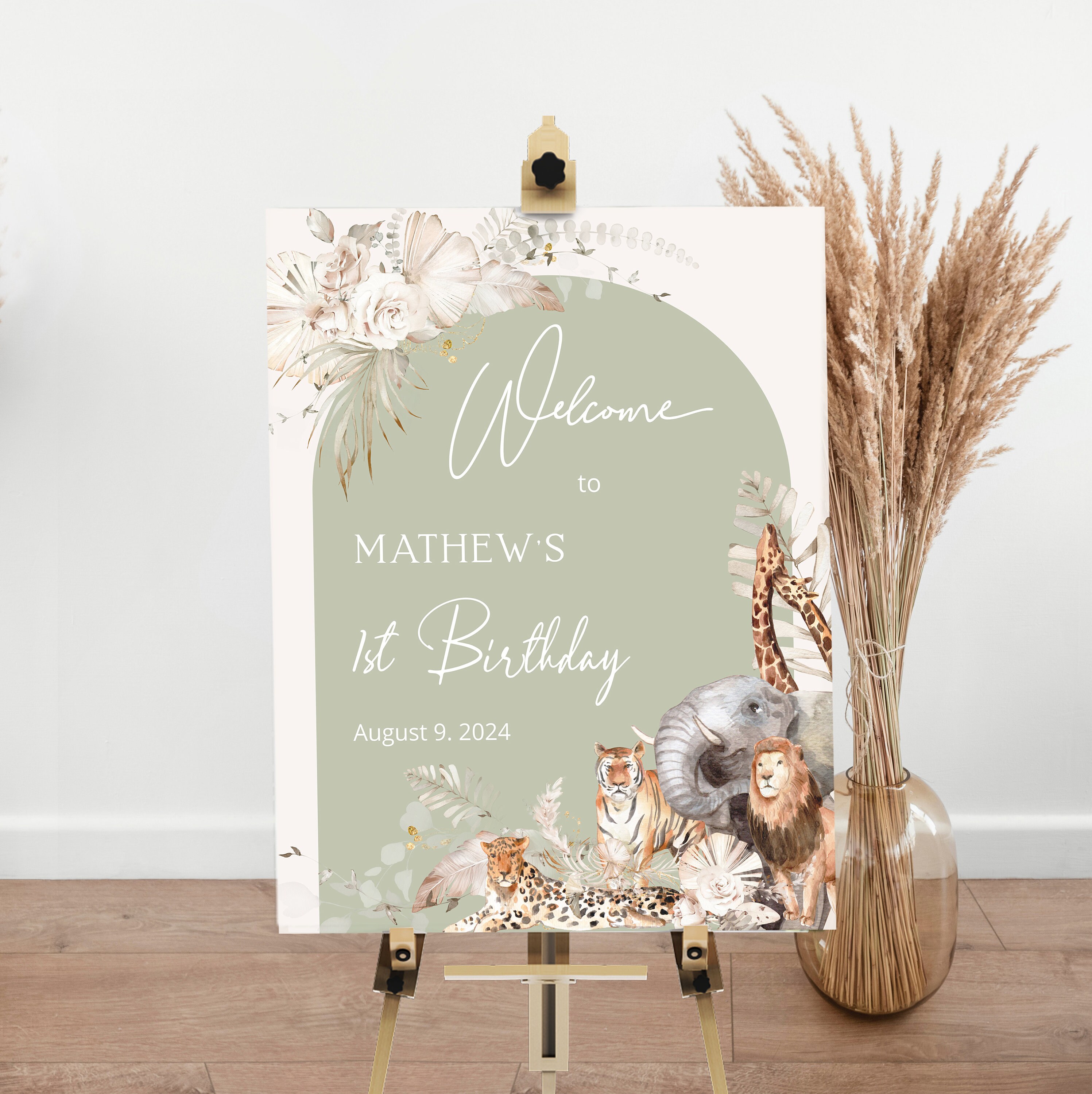 Jungle Welcome Sign Template, First Birthday Welcome Sign Safari, Wild ...