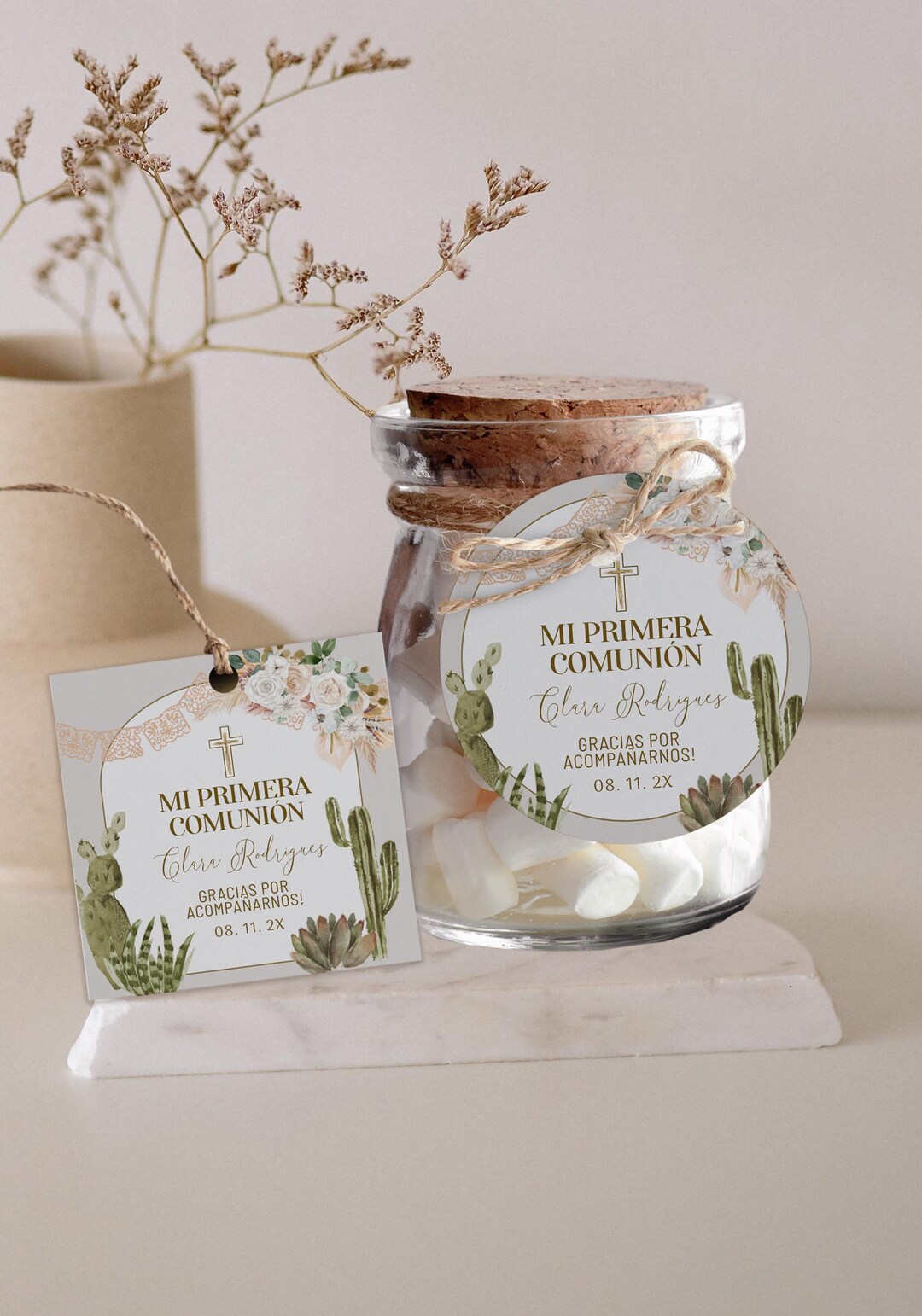 Mi Primera Comunión Tag, Mexican Theme Favor Tag, Cactus Gift Tag ...