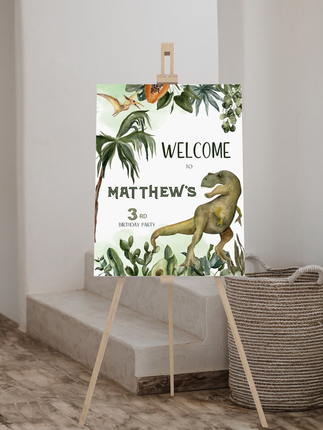 Dinosaur Birthday Party Welcome Sign, T-rex Dino Party Board Template ...