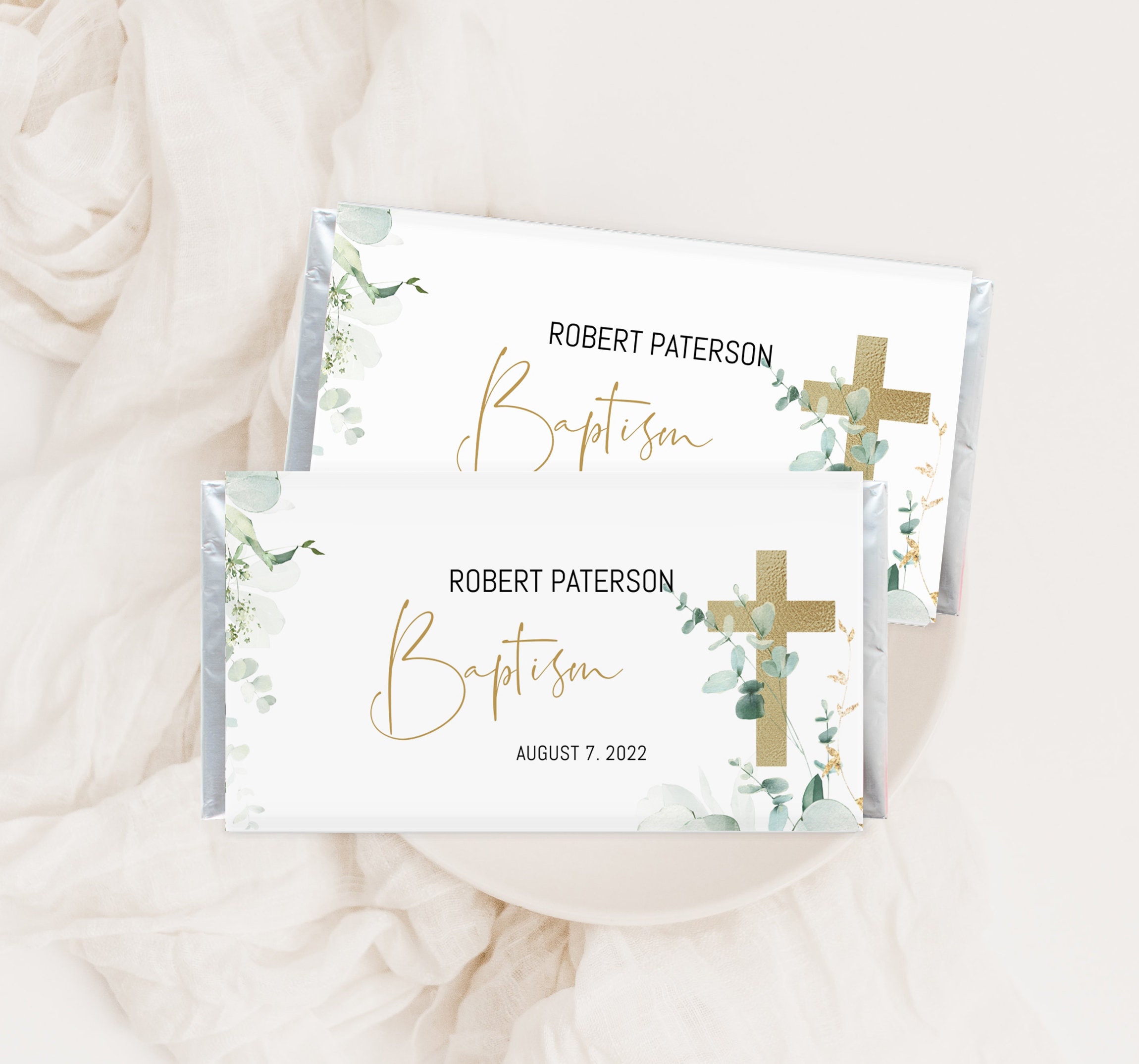 Gold Cross Baptism Chocolate Bar Wrapper Template Eucalyptus - Etsy