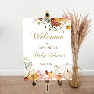 Fall Pumpkin Baby Shower Welcome Sign, Printable Autumn Baby Shower ...