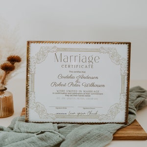 Elegant Gold Wedding Certificate Template, Editable Marriage ...