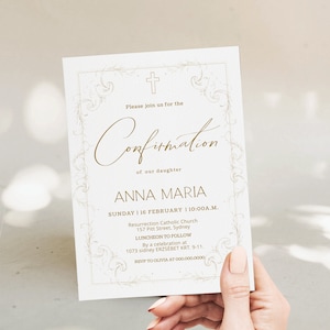 Confirmation Invitation Template, Modern Minimalist Gold Baptism Invite ...