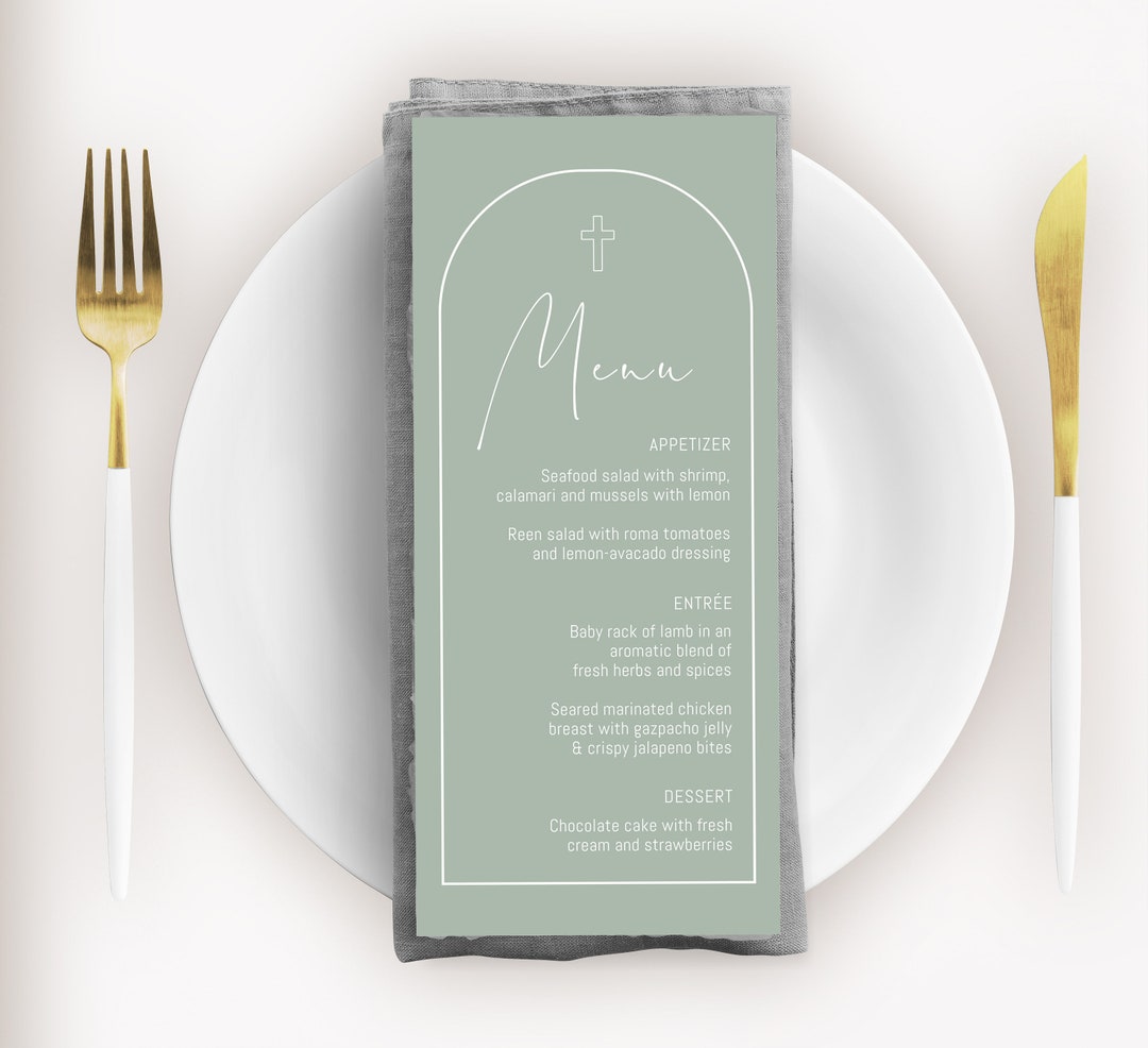 Sage Green Modern Baptism Menu Template Boy Christening Menu - Etsy