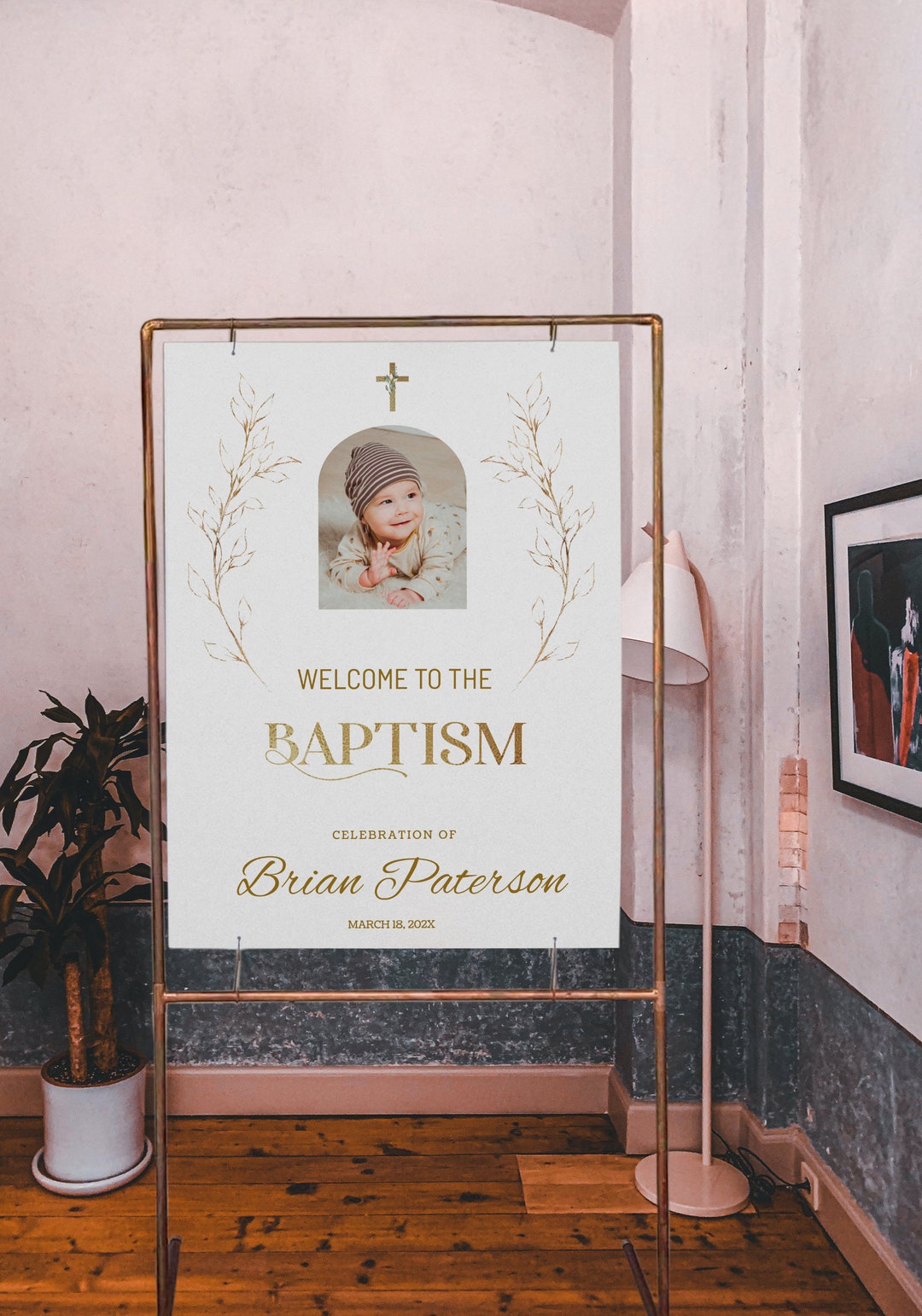 Gold Baptism Welcome Photo Sign Template, Printable Christening Welcome ...