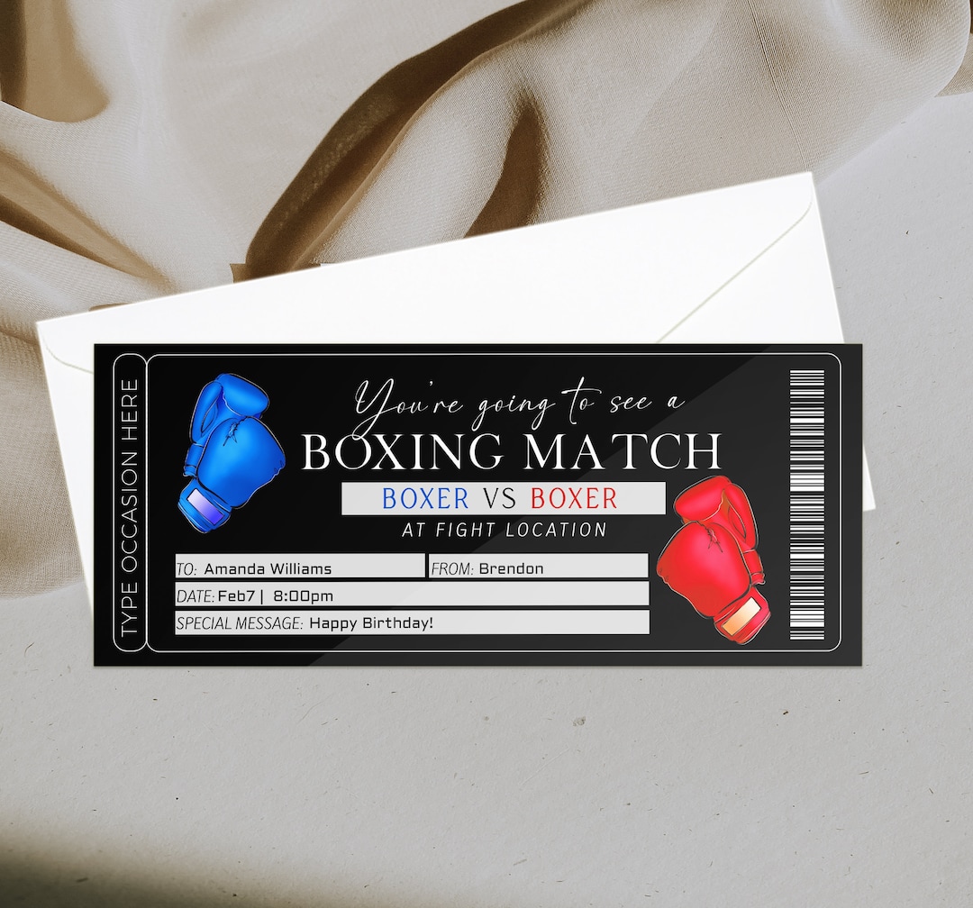 Surprise Boxing Match Fight Ticket, Boxing Gift Ticket Voucher ...