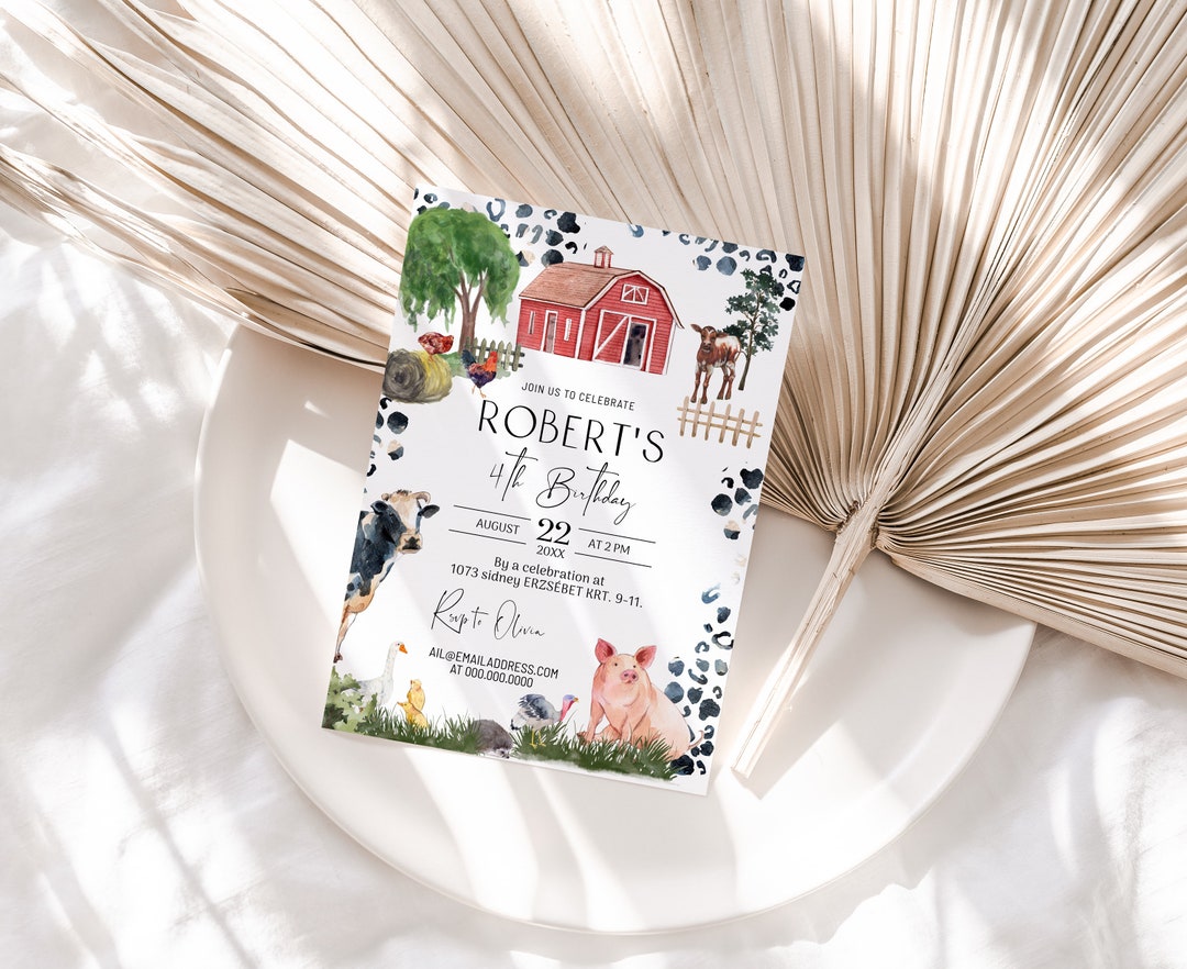 Farm First Birthday Invitation Template, Farm Animals Birthday Party ...