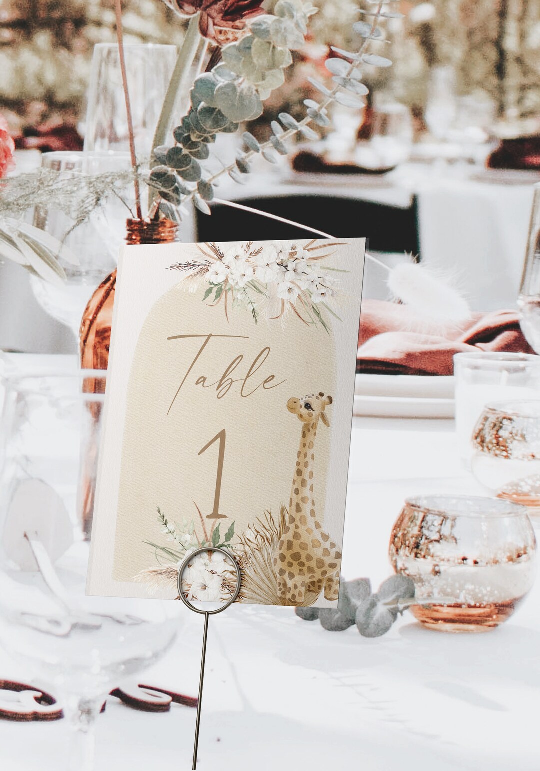 Boho Giraffe Table Numbers Template, Gender Neutral Jungle Baby Shower ...