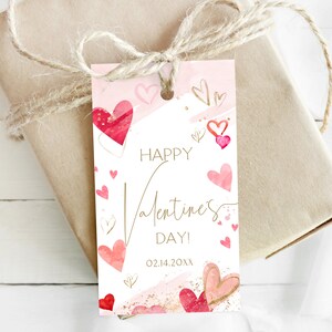 Happy Valentines Day Favor Tags, Hearts Valentines Gift Tag, Pink ...