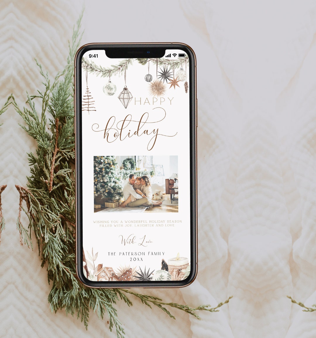 Phone Holiday Card, Boho Happy Holidays Photo Card Electronic, Family ...
