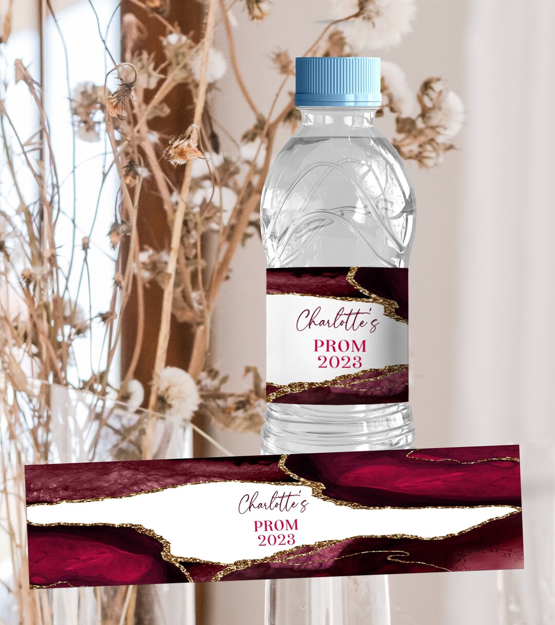 Burgundy Prom Bottle Label, Prom Water Bottle Label, Printable Water ...