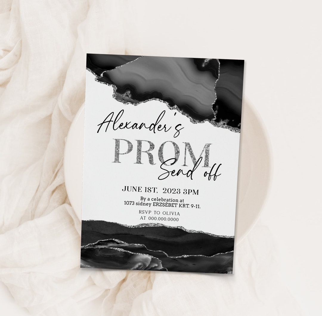 Prom Send off Party Invitation Template, Black Silver Prom Invitation ...