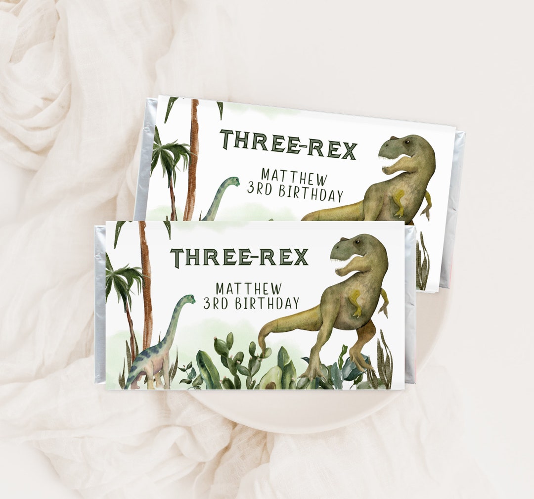 Three Rex Chocolate Bar Wrapper Template, Editable Dinosaur Candy Bar ...