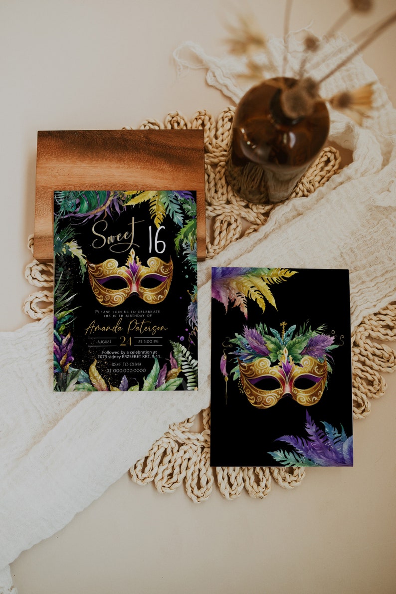 Masquerade Sweet 16 Invitation Template Birthday Mardi Gras - Etsy