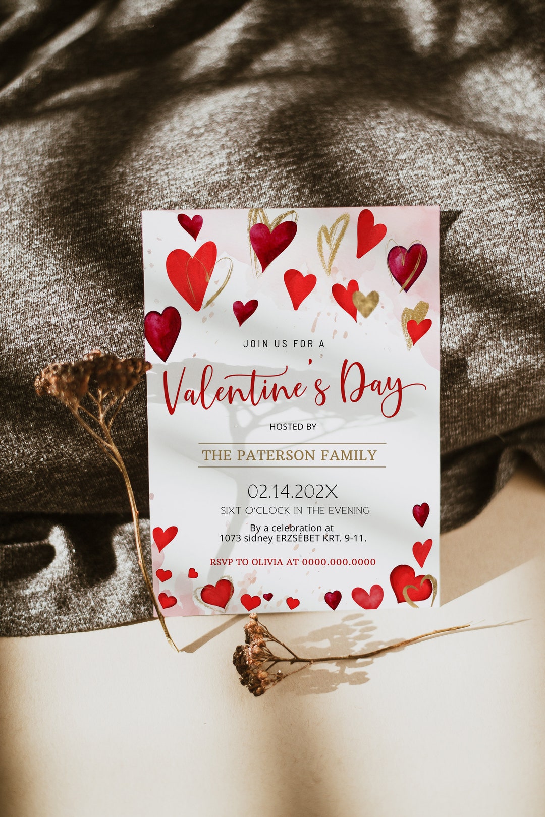 Valentine Day Party Invitation, Red Heart Invite, Friends Valentine's ...