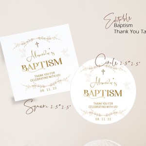 Editable Gold Elegant Baptism Favor Tags, Round Thank You Tag Template ...