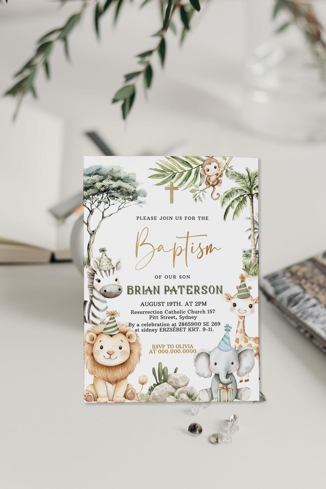 Safari Animals Baptism Invitation Template, Jungle Animal Baptism ...